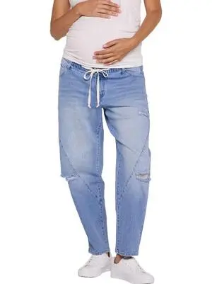 Motherhood Maternity Drawstring Pull-on Barrel Leg Jeans - Moni Wash