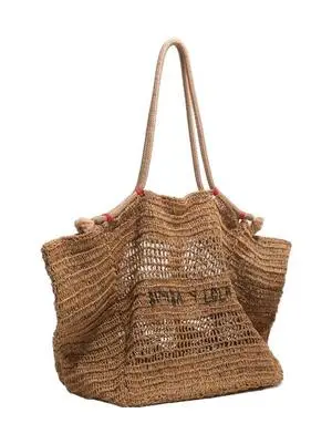 Bimba Y Lola Large Raffia Shoulder Bag - Dark Natural