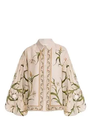 Agua Bendita Linen Button-down Shirt With Floral Print - Multicolor
