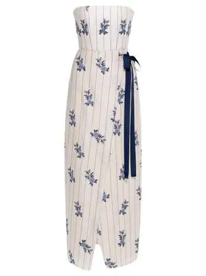 Agua Bendita Floral Striped Linen Maxi Dress - Multicolor