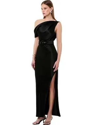 NICHOLAS Eartha One-shoulder Draped Midi Dress With Belt - Black