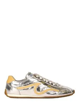 Sandro Light Wave Metallic Leather Trainers - Silver