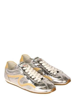 Sandro Lightwave Metallic Leather Trainers - Silver