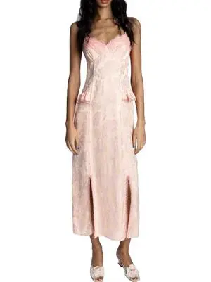 Anna Sui Damask Rose Brocade Slip Dress - Blush