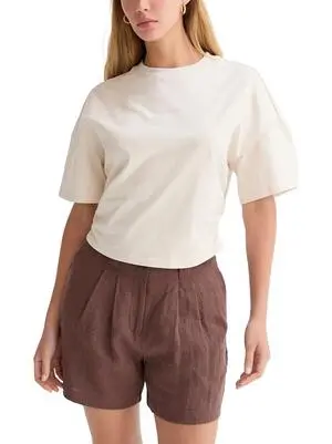 CRESCENT Semi Cropped Ruched Knit Top - Bone