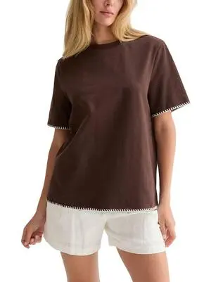 CRESCENT Blanket Stitch Boxy T-shirt - Brown