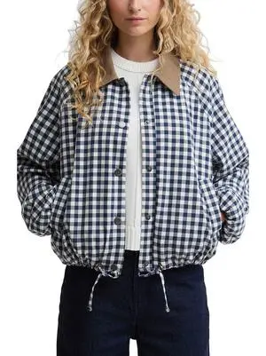 Barbour Ovingham Gingham Check Print Bomber Jacket - Gingham Navy/neutral