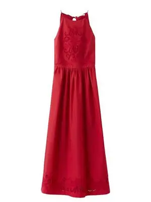Mango Embroidered Cotton Maxi Dress With Cut-out Detail - Red