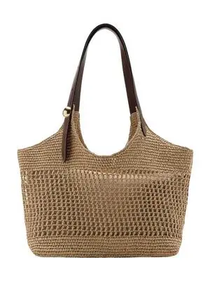 Mango Natural Fiber Woven Tote Bag With Shoulder Straps - Beige