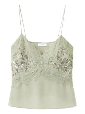 Mango Micro Beaded Embroidered Eyelash Lace Camisole - Green