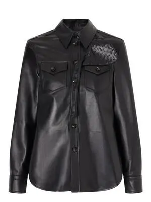 Bottega Veneta Leather Shirt With Intrecciato Trim - Black