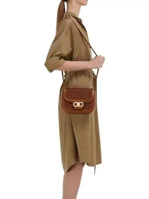 FERRAGAMO Woven Gancini Crossbody Mini Bag - Brown