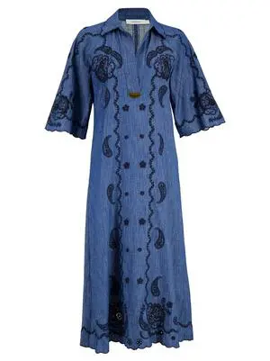 Zimmermann Railway Aster Embroidered Midi Dress - Blue