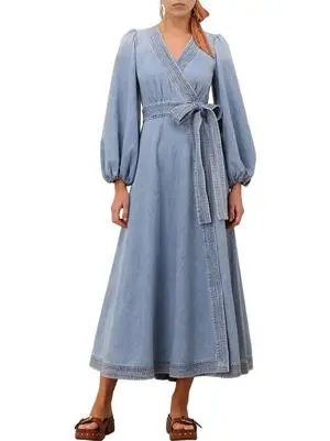 Zimmermann Skylark Indra Denim Midi Dress - Blue