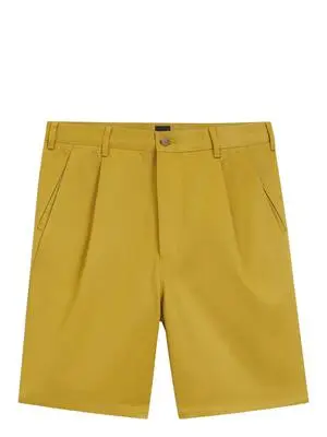 BOSS Relaxed-fit Cotton Twill Pleated Shorts - Gold