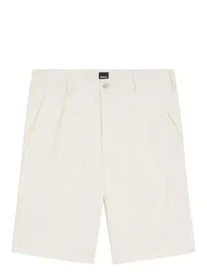 BOSS Relaxed-fit Cotton Twill Pleated Shorts - White