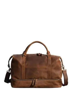 TOURI Leather Duffle Bag With Suit Compartment - Brown