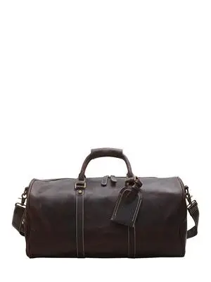 TOURI Genuine Leather Travel Duffle With Shoe Storage - Brown