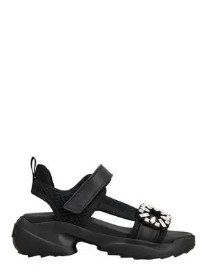 ROGER VIVIER Roger Vivier Viv' On The Run Leather And Mesh Sandals With Crystal Buckle
