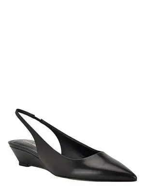 CALVIN KLEIN Calvin Klein Mavalyn Leather Slingback Pointed Toe Block Heel