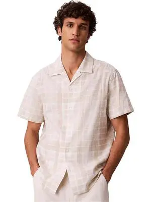 Calvin Klein Linen Blend Plaid Relaxed Button-down Shirt - Silvermoss