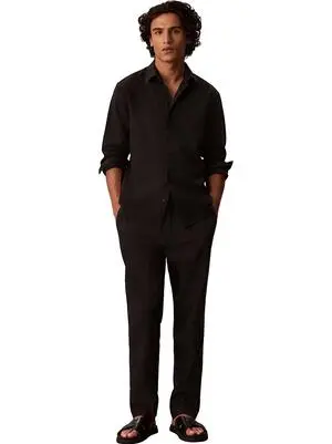 Calvin Klein Linen Blend Slim Pants - Black