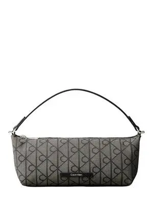 Calvin Klein Allover Emblem Logo Canvas Shoulder Bag - Lotus Beige / Black Aop