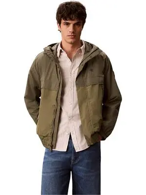Calvin Klein Lightweight Nylon Mixed Media Hooded Jacket - Dusty Olive