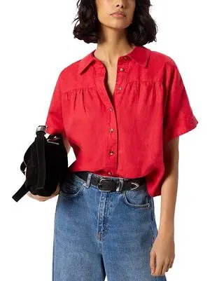 Whistles Gathered Linen Shirt - Red