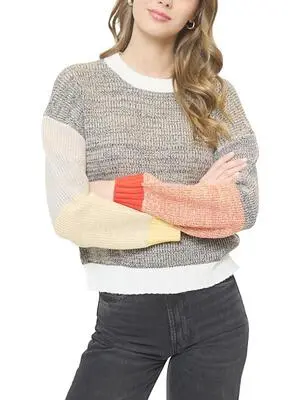 Central Park West Maisie Mélange Color Blocked Crew Sweater - Multi-heather-grey