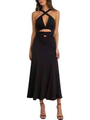 Rabanne Halterneck Cut-out Midi Dress - Black