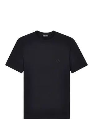 Giorgio Armani Crew-neck T-shirt In Stretch Viscose Jersey With Embroidery - Black