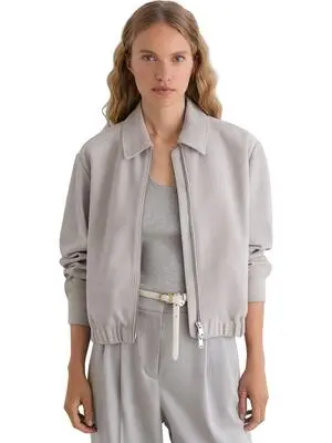 REISS Reiss Cropped Suede Bomber Jacket Light Grey