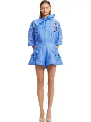LEO LIN Brooklyn Appliqué Bow Puff Sleeve Top - Azure