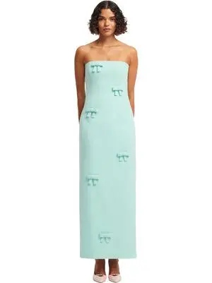 LEO LIN Rayna Bow Bustier Maxi Dress - Pale Turquoise