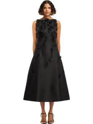 LEO LIN Cleo Petal Sleeveless Midi Dress - Ebony