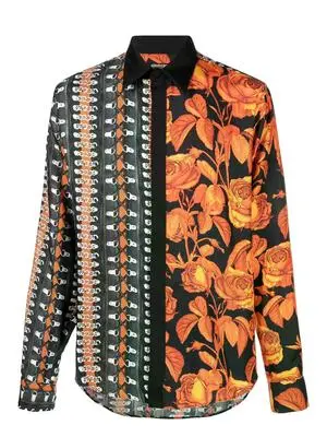 Roberto Cavalli Patchwork Rose-print Silk Shirt - Black