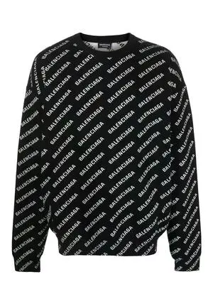 Balenciaga Intarsia-logo Crew-neck Jumper - Black