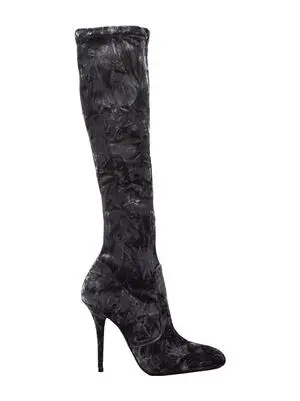 Saint Laurent Ella Velvet Knee-high Boots - Grey