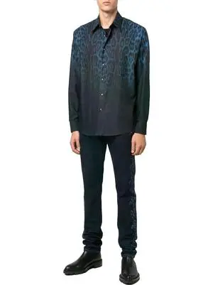 Roberto Cavalli Jaguar Degrade Print Cotton Shirt - Blue