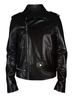 Philipp Plein Asymmetric Zip Leather Biker Jacket - Black