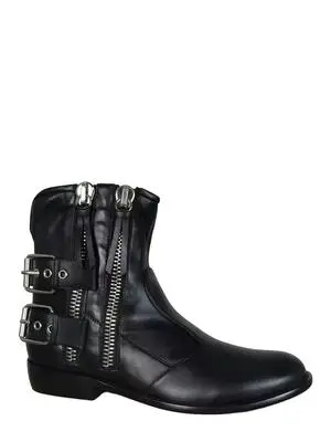 GIUSEPPE ZANOTTI Leather Buckle-strap Zip Boots - Black