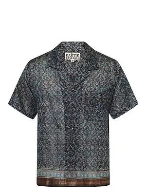 KARTIK RESEARCH Pattern Camp-collar Silk Shirt - Algae