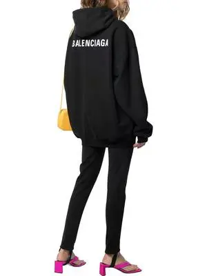Balenciaga Medium Fit Hoodie With Logo Prints - Black