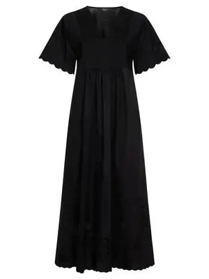 Max Mara Scalloped Embroidered Maxi Dress - Black