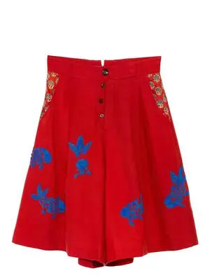 GG IN RED Embroidered Shorts - Red