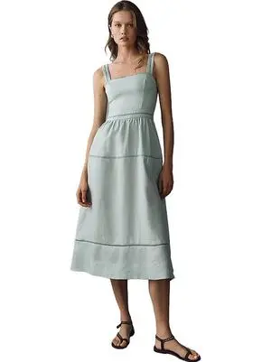 REFORMATION Everett Linen Midi Dress - Aquamarine