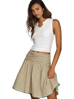 Maeve Cotton Drop-waist Mini Skirt - Olive/melon