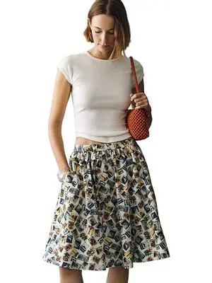 Maeve Jacie Poplin Printed Midi Skirt - Blue Pattern
