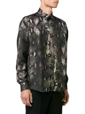 Roberto Cavalli Snakeskin-print Silk Shirt - Black